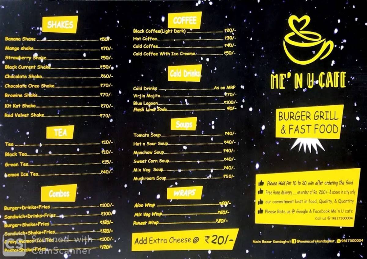 Menu at Me'n U Cafe & Lounge, Kandaghat