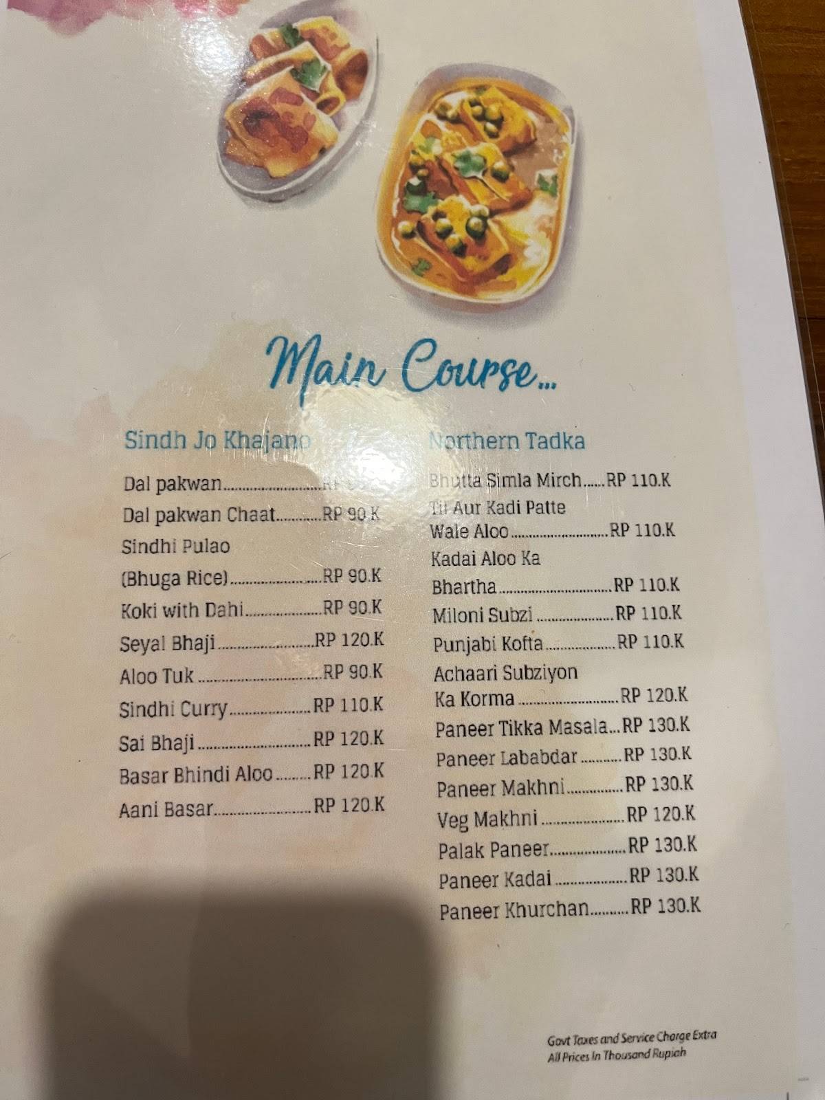 Menu at Kailash Parbat Seminyak restaurant, Mengwi