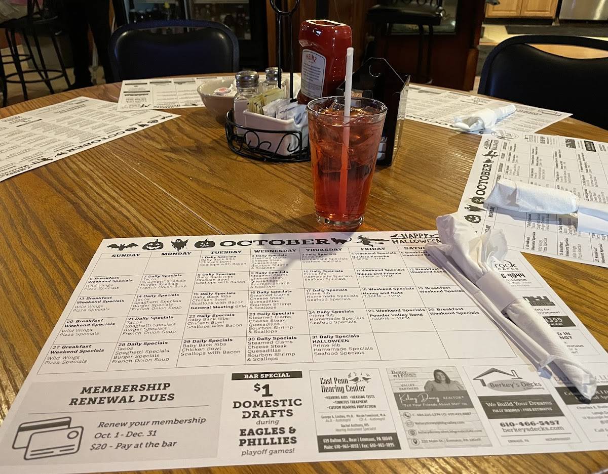 Menu at Mercantile Club, Emmaus