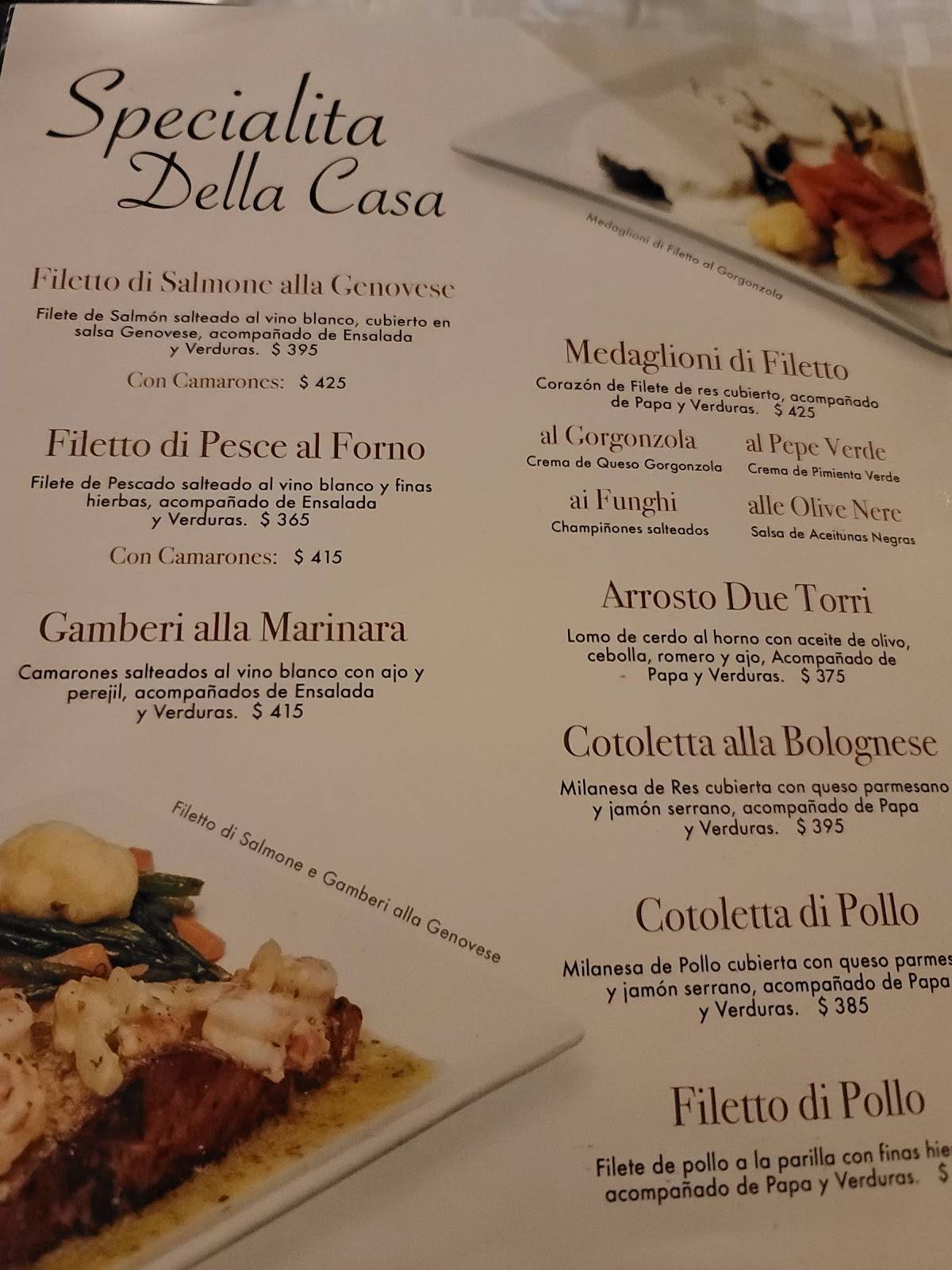 Carta del restaurante Due Torri, Merida