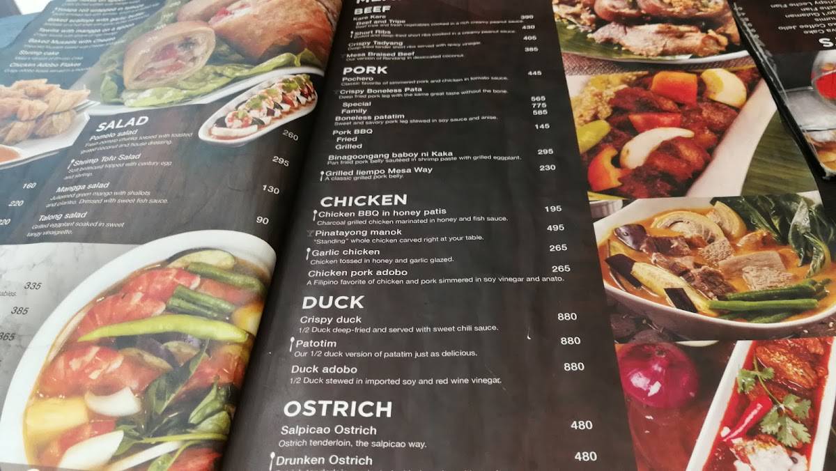 Menu at Mesa Filipino Moderne restaurant, Laoag City