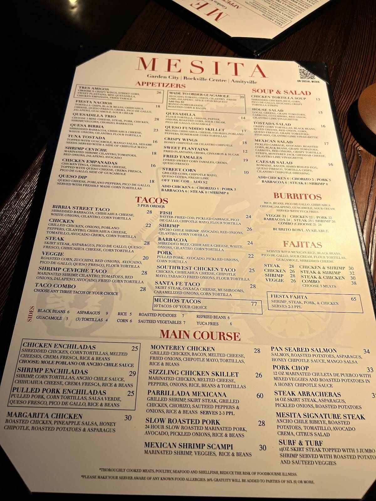 Menu at Mesita Amityville restaurant, Amityville