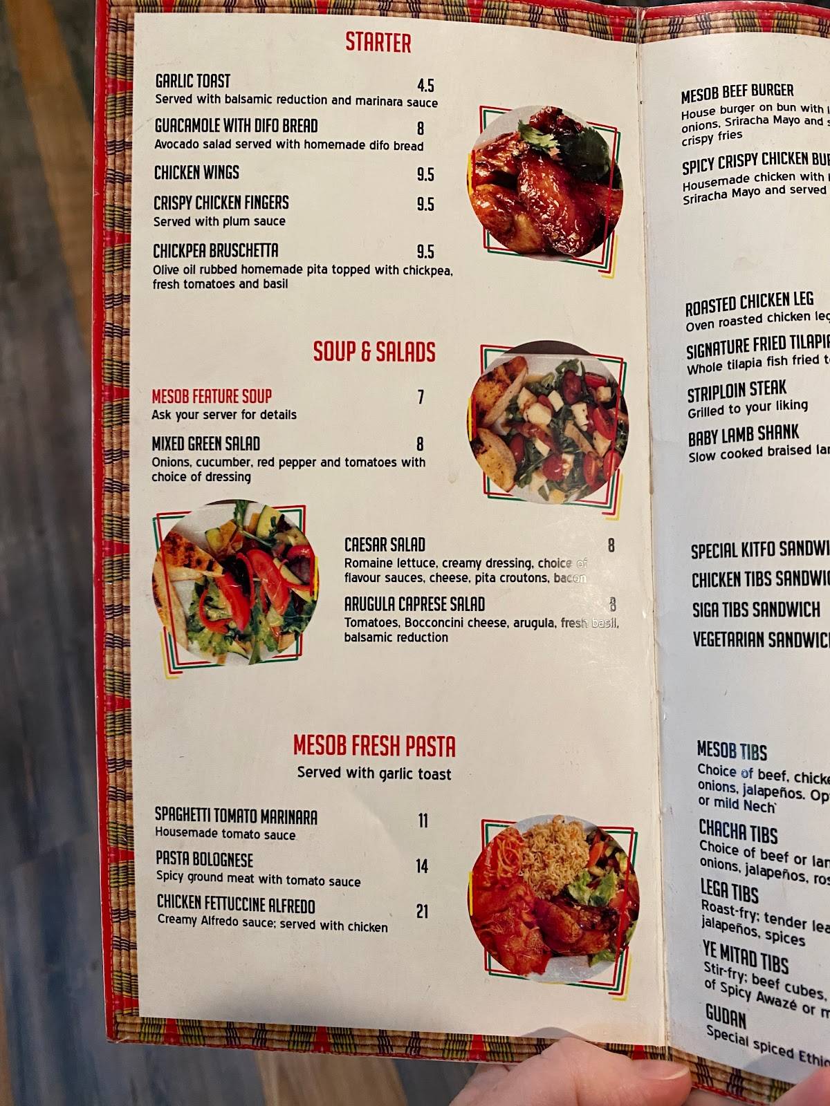 Carta del restaurante Mesob Habesha Fusion, Edmonton