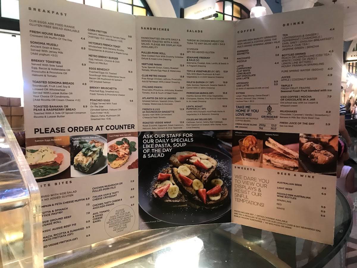 Menu at Metropole Cafe, Sydney