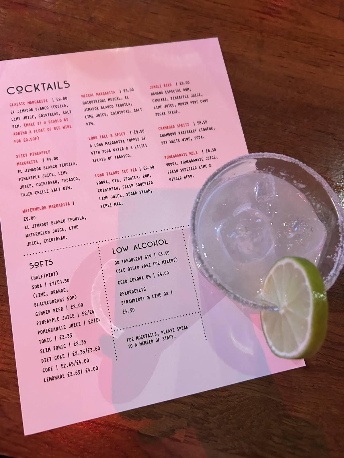 Menu at Mexico 70 restaurant, Sunderland