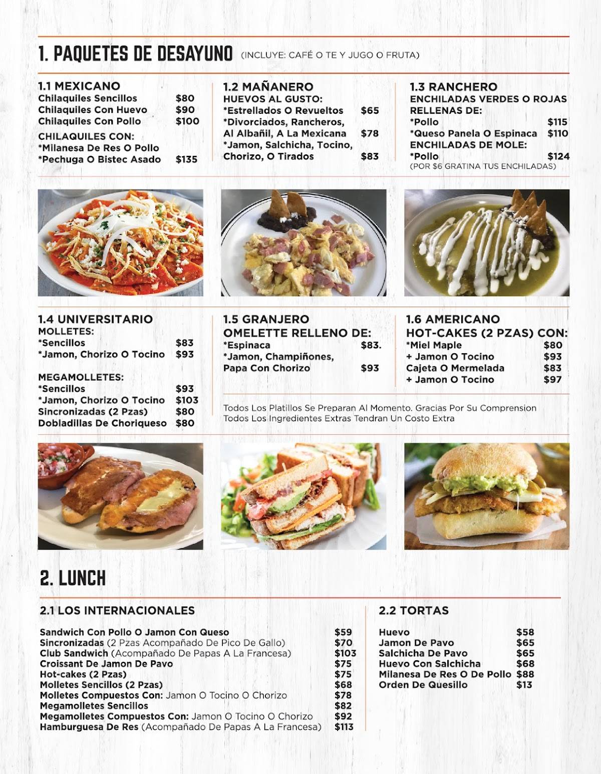 Menu at El Mexicano restaurant, Mexico City, Ajusco 2B