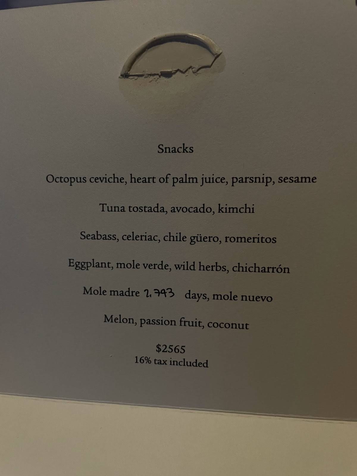 Carta del restaurante Pujol - Tasting Menu, Ciudad López Mateos ...