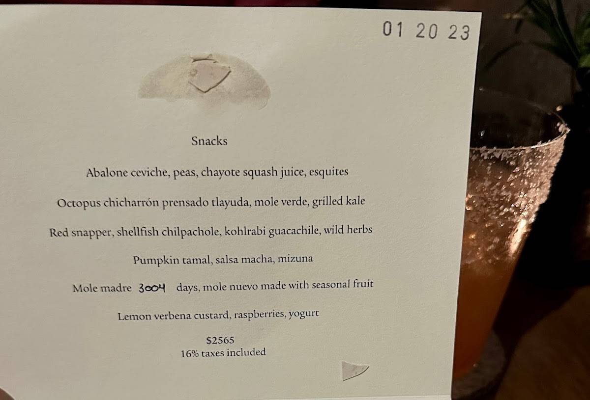 Carta del restaurante Pujol - Tasting Menu, Ciudad López Mateos ...