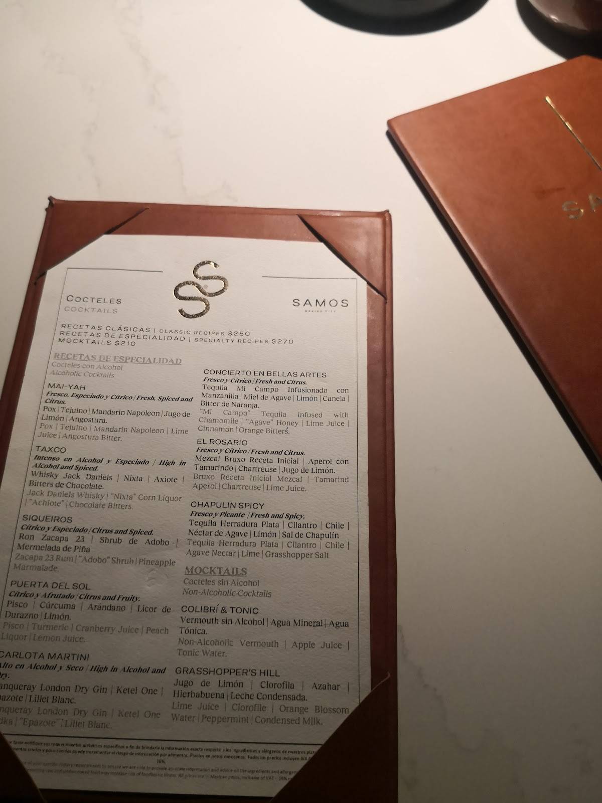 Carta del restaurante SAMOS - The Ritz Carlton México City, Ciudad del ...