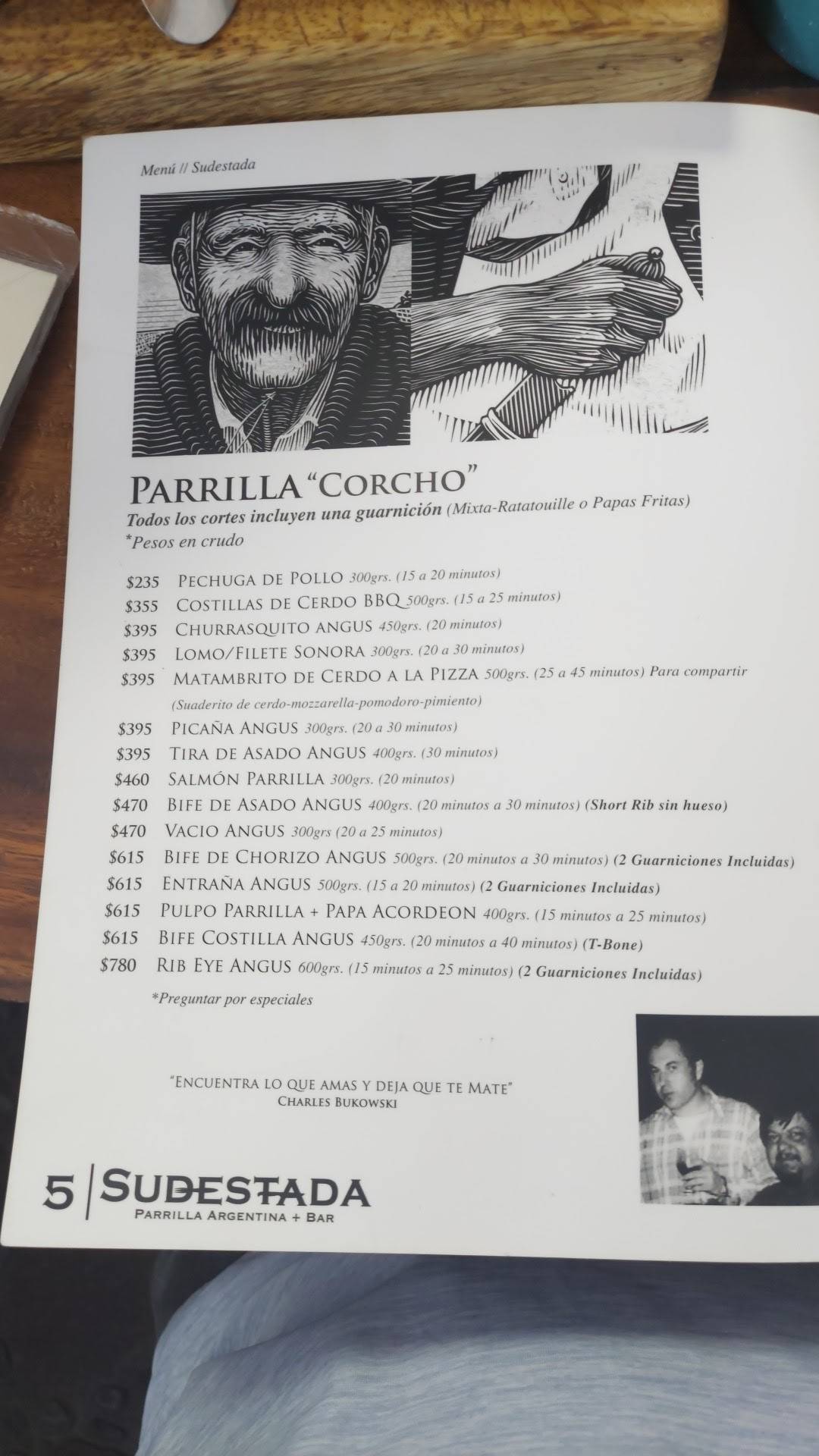 Carta del restaurante Sudestada, San Lorenzo Acopilco