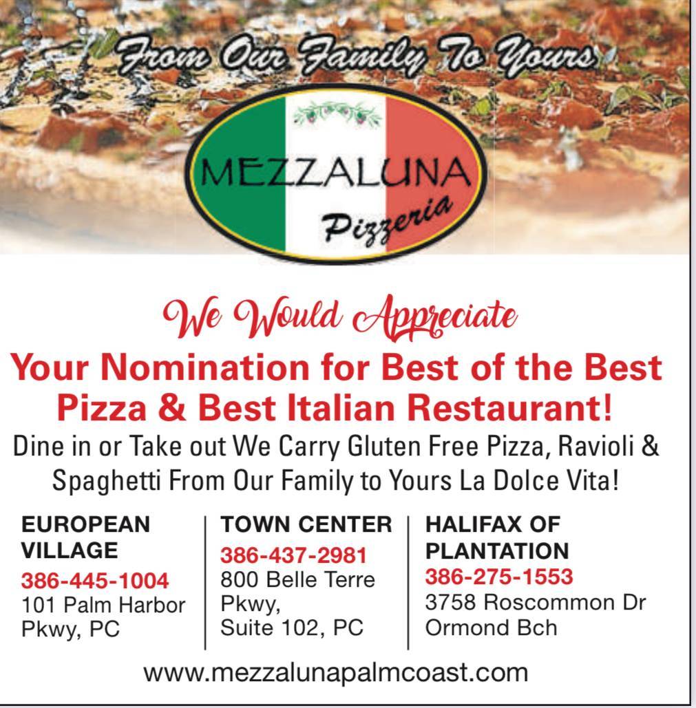 Menu at Mezzaluna Pizzeria at Halifax Plantation, Ormond Beach ...