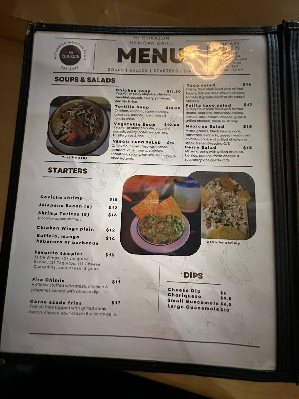 Menu at Mi Corazon Mexican Grill pub & bar, Greenfield