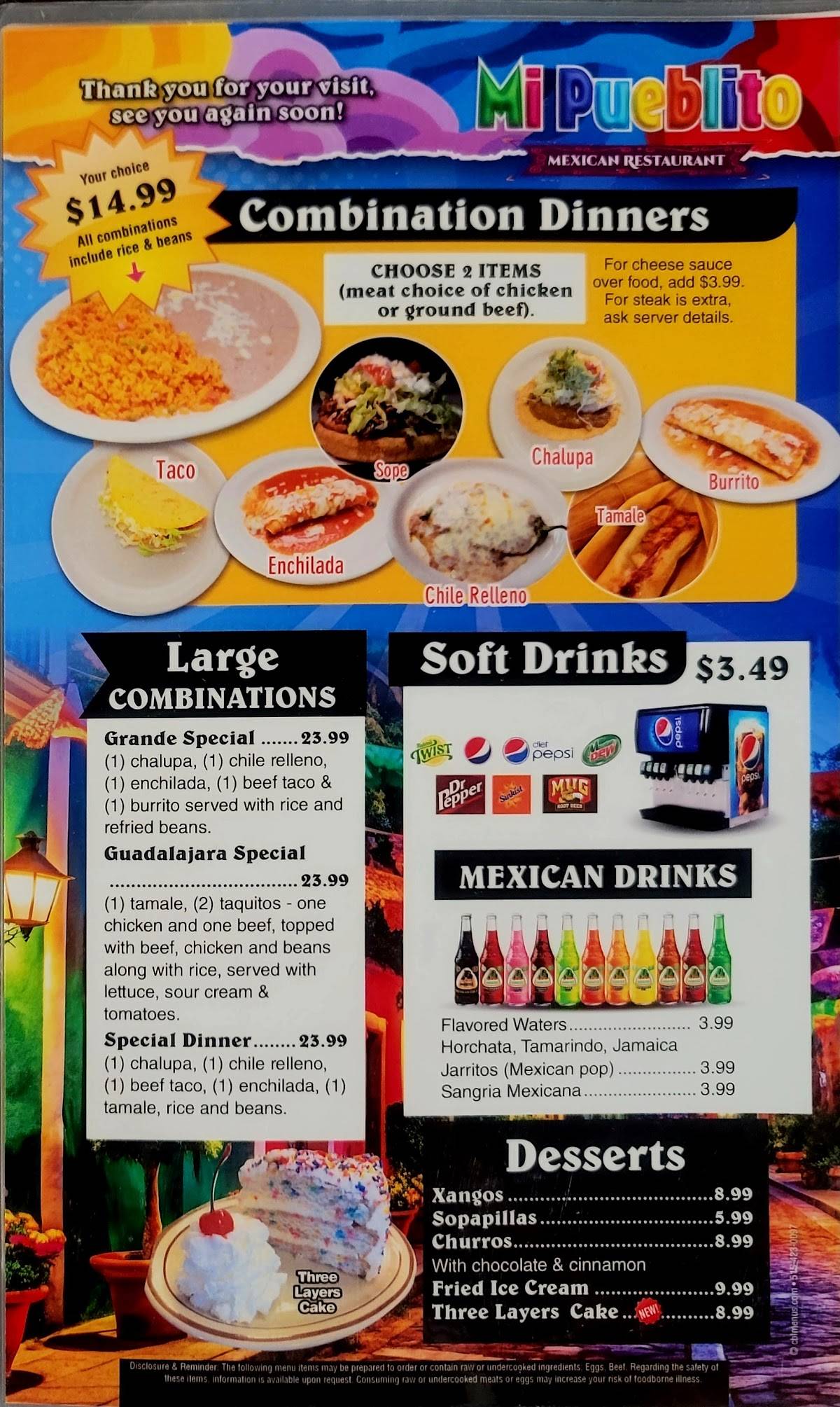 Menu at Mi Pueblito restaurant, Winterset