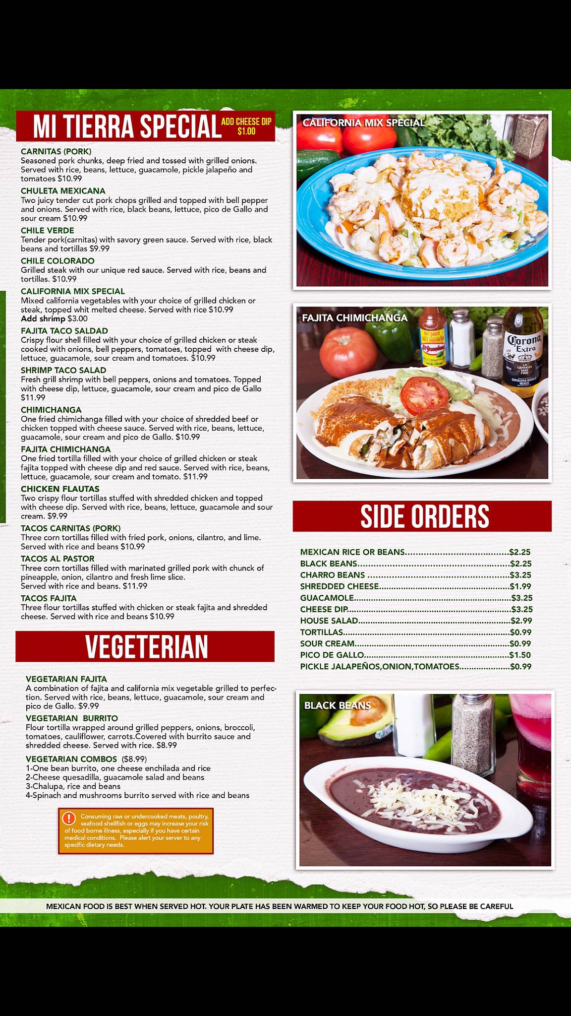Menu at Mi Tierra restaurant, Buckner