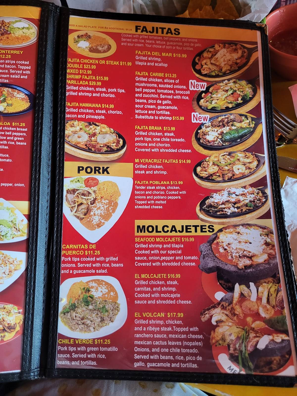 Menu at Mi Veracruz Mexican Grill restaurant, Tuscola