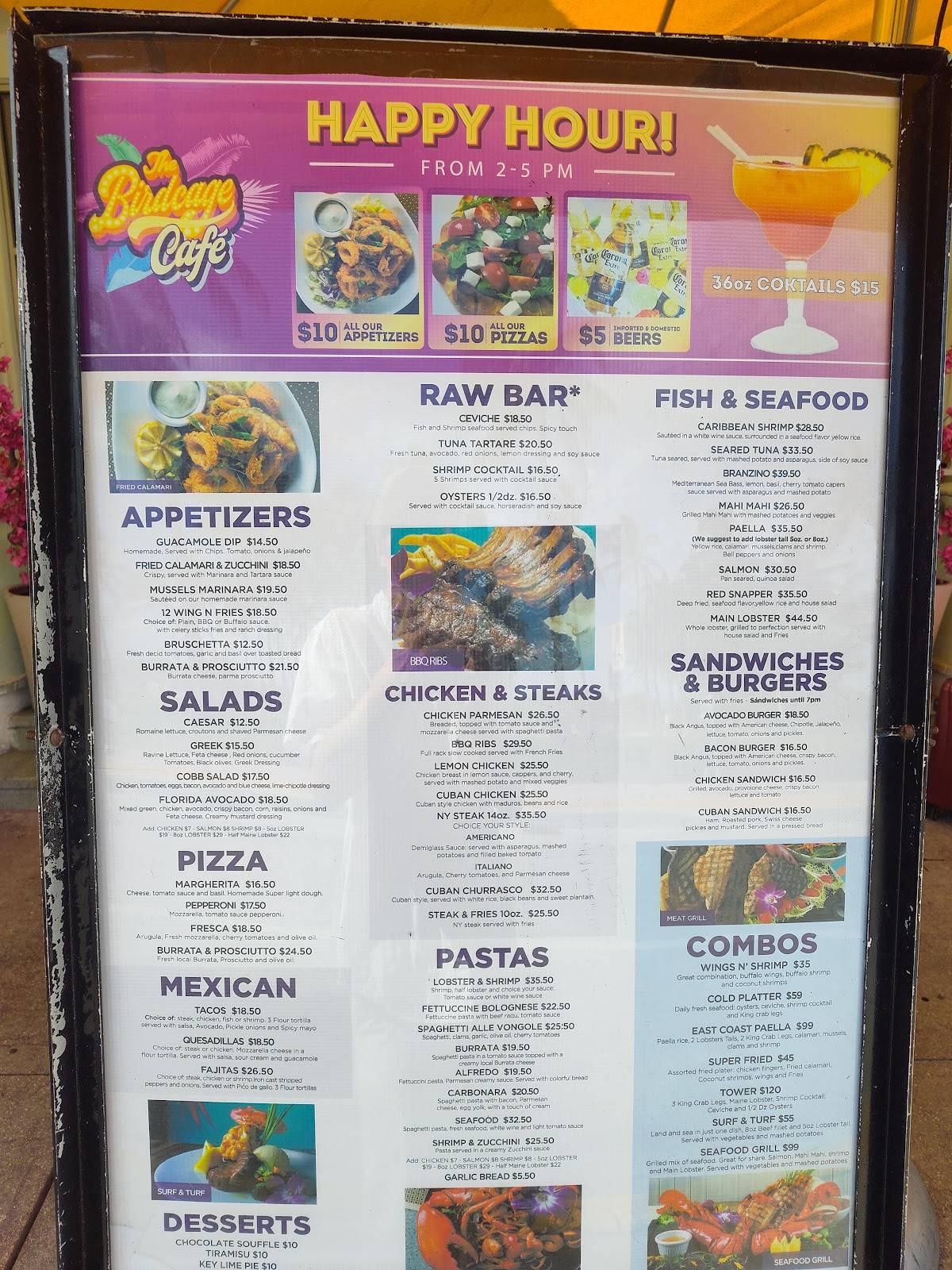 Menu at The Birdcage Cafe, Miami Beach