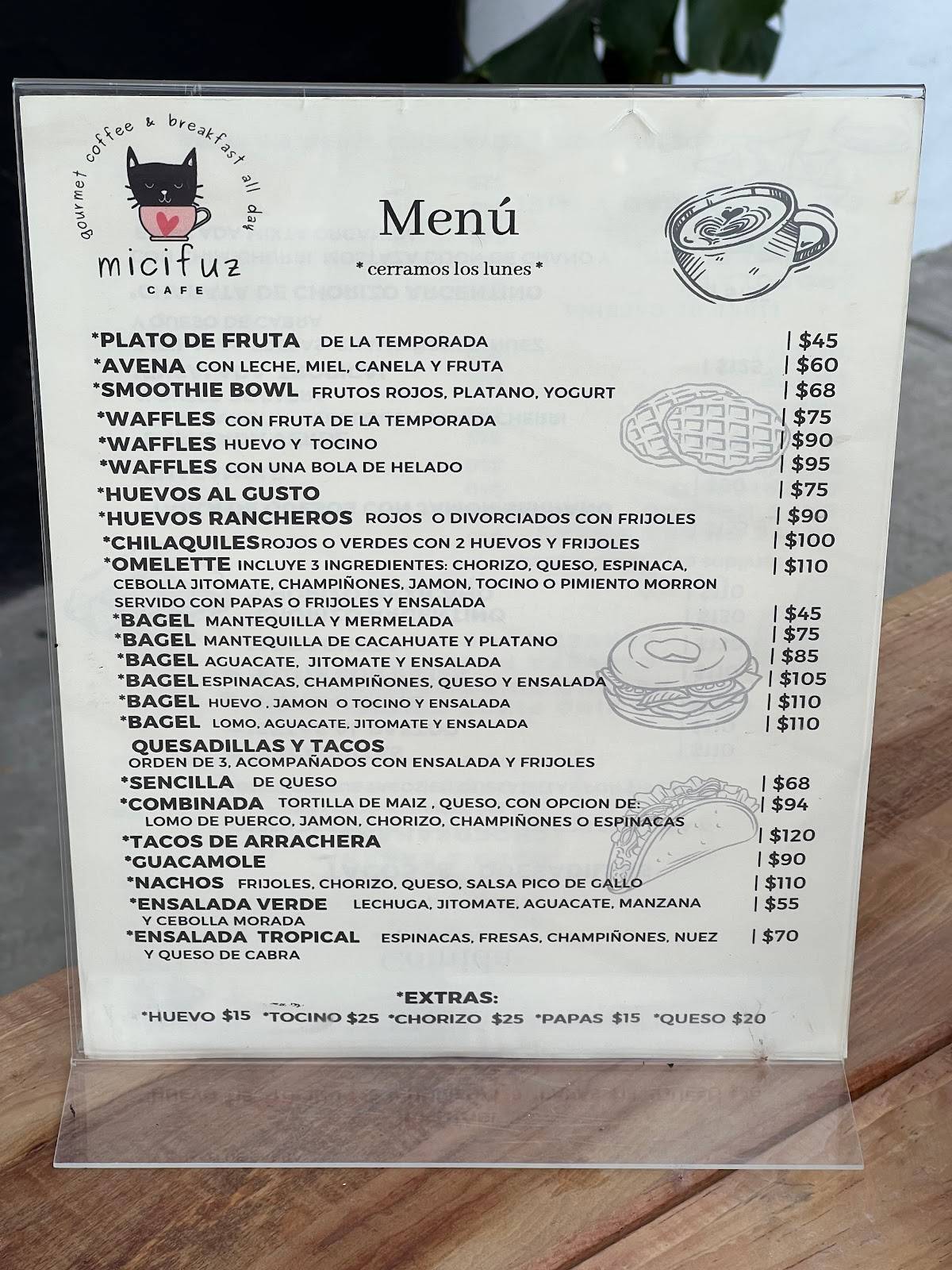 Menu at Michi cat Café, Puerto Vallarta