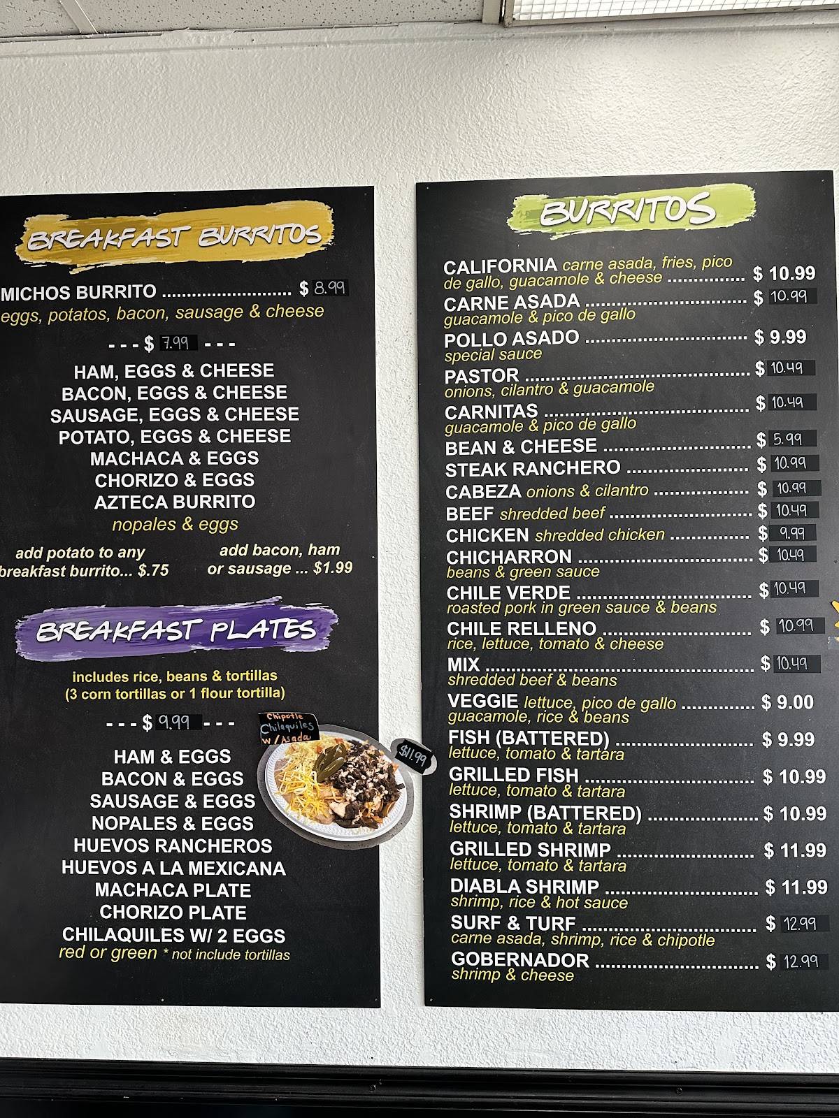 Menu at Michos Taco Shop restaurant, Chula Vista, Brandywine Ave # C