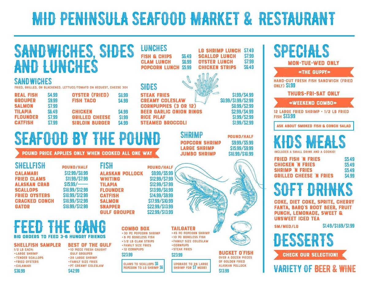 Menu at Mid Peninsula Seafood Market & Restaurant, Saint Petersburg