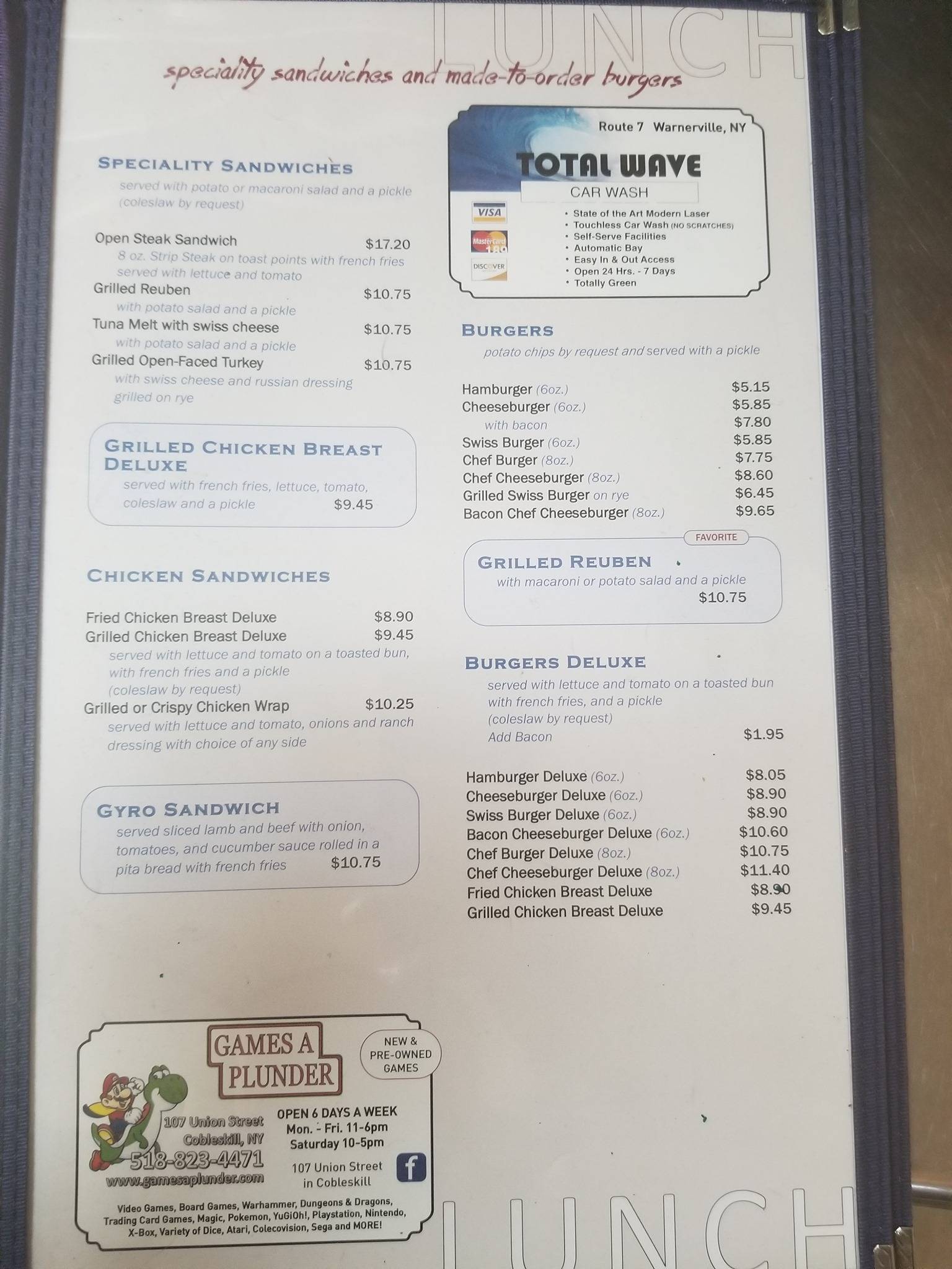 Menu at Middleburgh Diner restaurant, Middleburgh