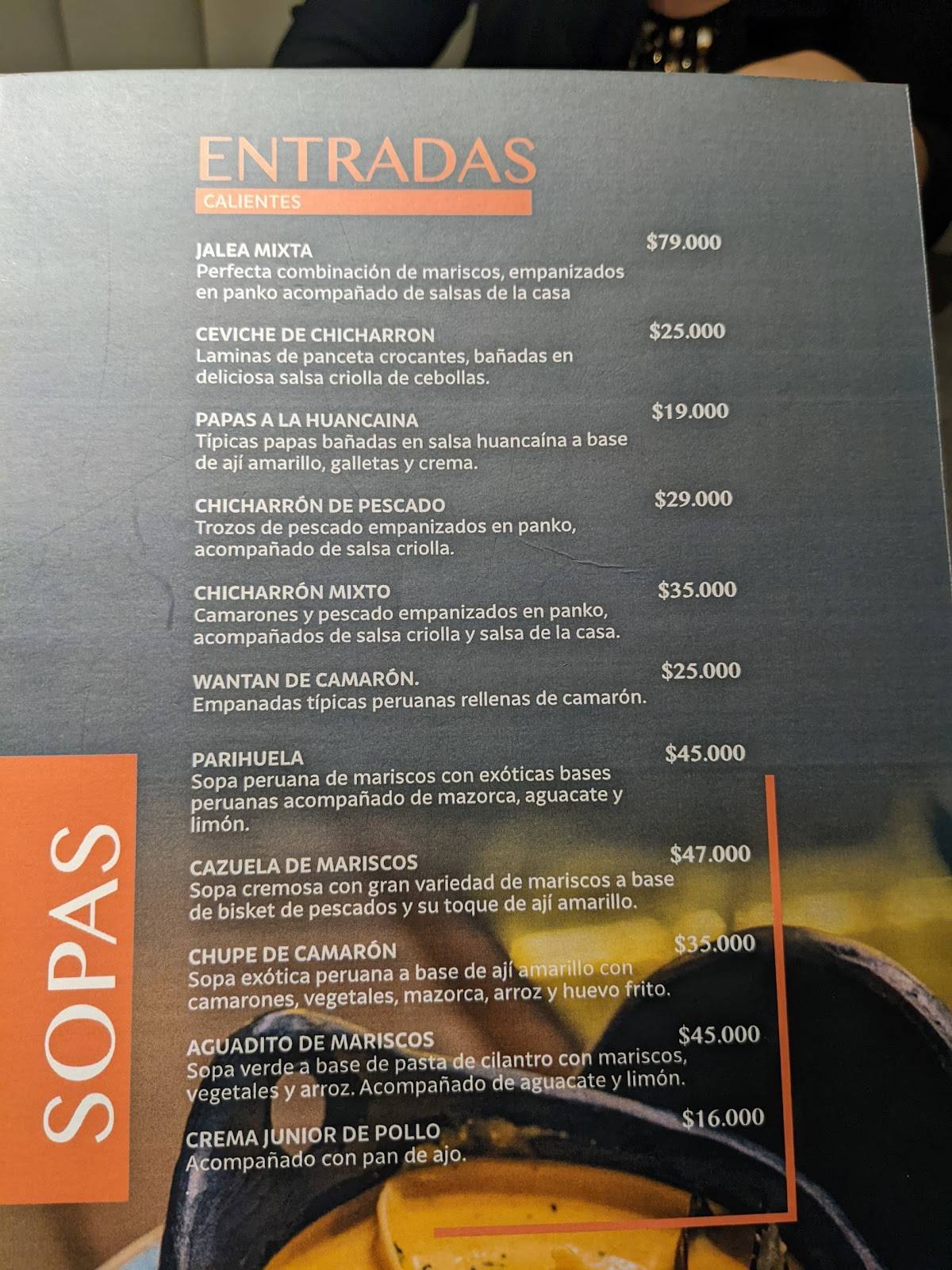 Menu at Mikhuna Comida Peruana restaurant, Santa Rosa de Cabal