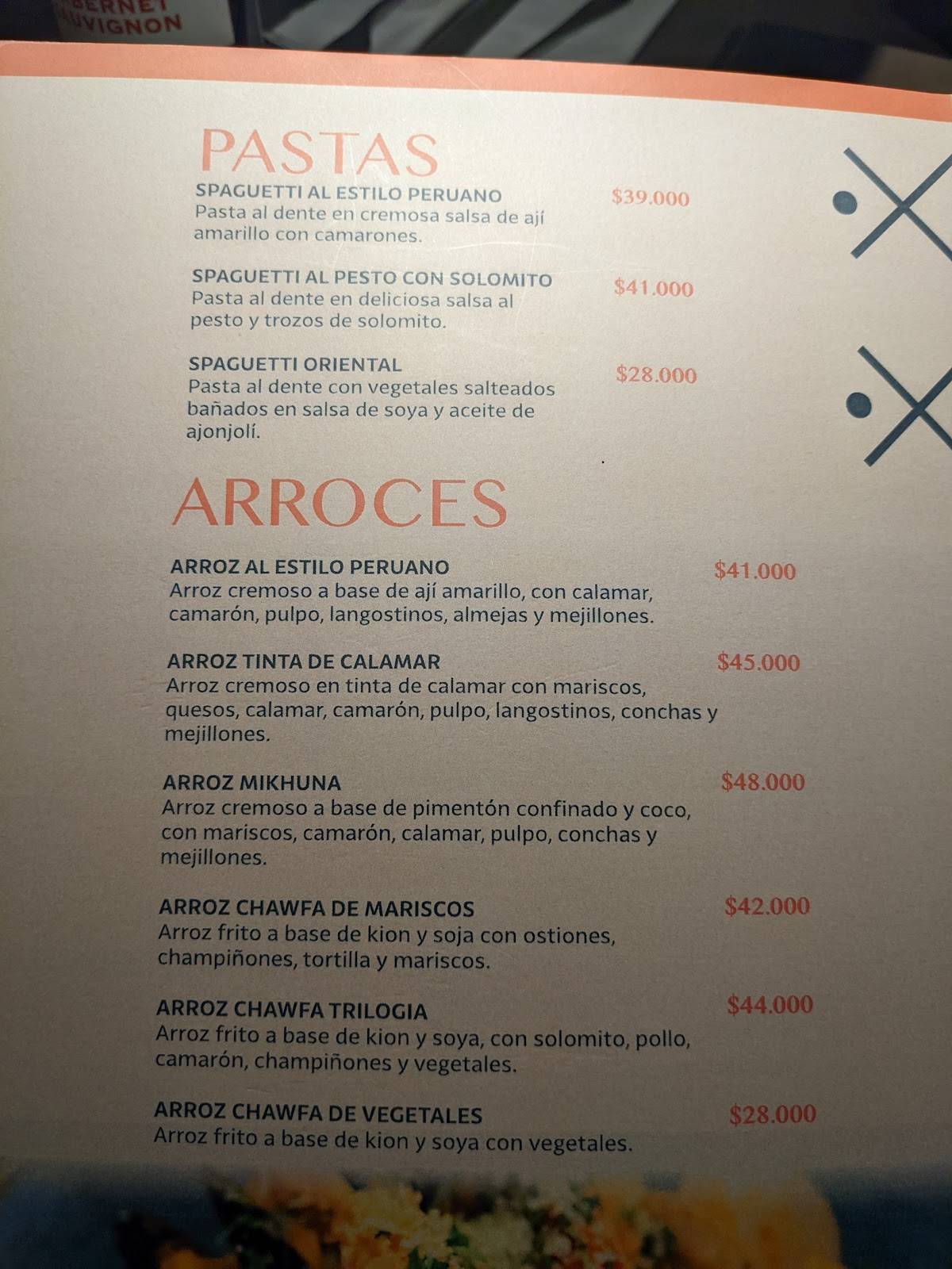 Menu at Mikhuna Comida Peruana restaurant, Santa Rosa de Cabal