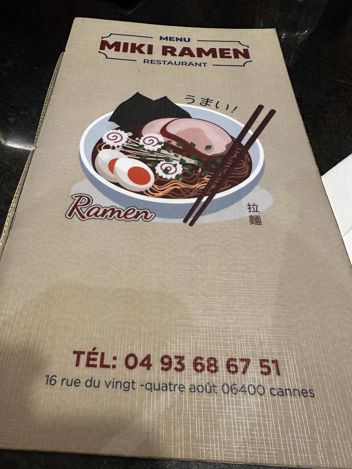 Menu au Miki Ramen fast food, Cannes, 16 Rue Du Vingt-Quatre Août