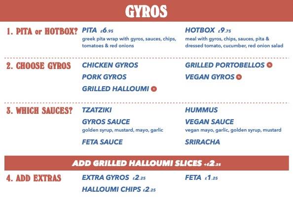 Menu at Greekos Gyros Walthamstow restaurant, London