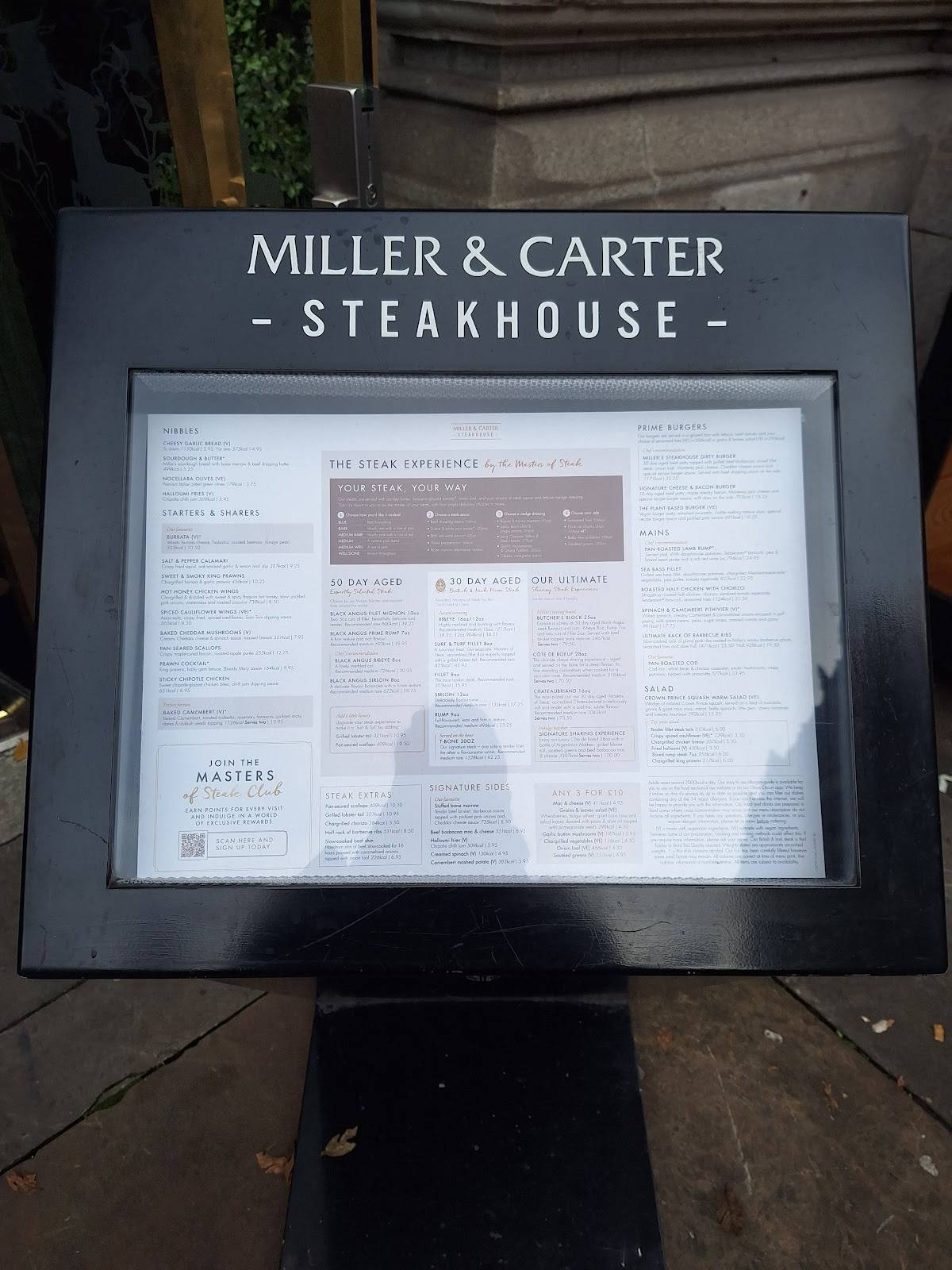 Menu at Miller & Carter Manchester steakhouse, Manchester