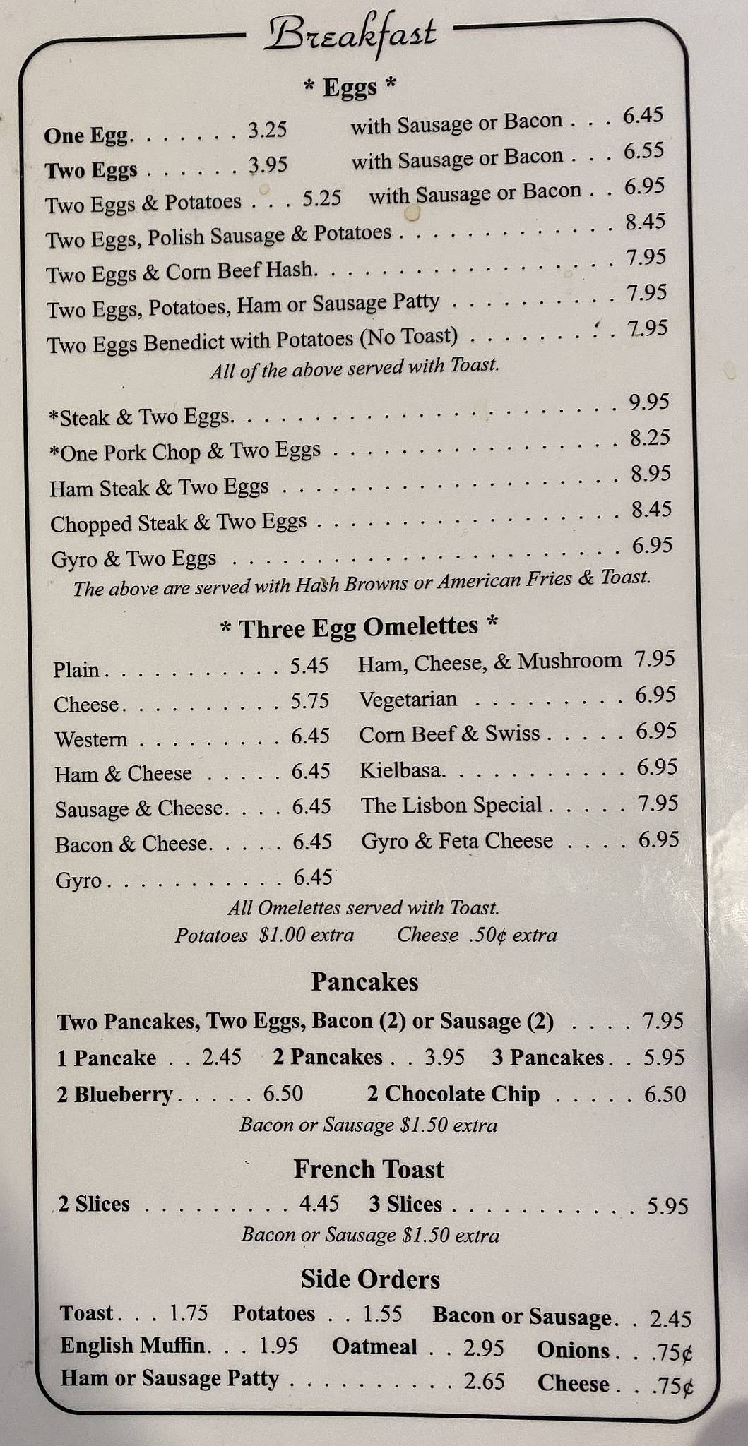 Menu at Lisbon Cafe, Milwaukee, W Lisbon Ave