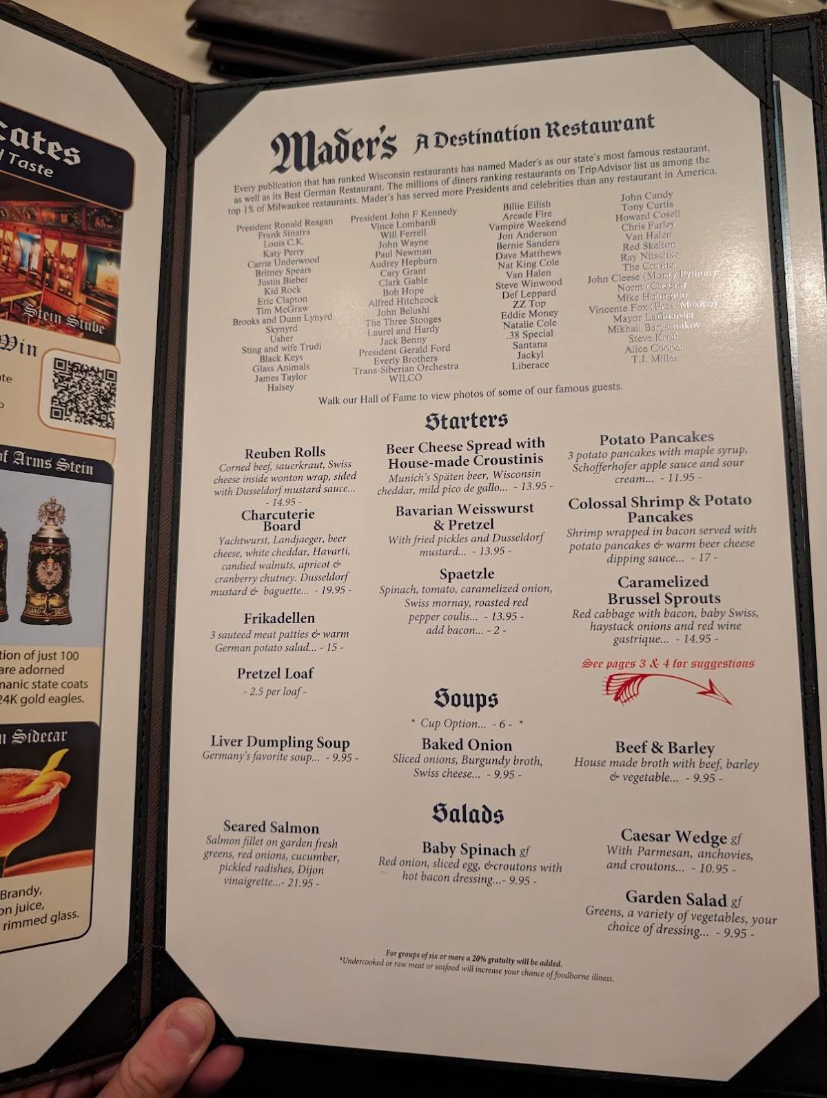 Menu at Mader's Restaurant, Milwaukee