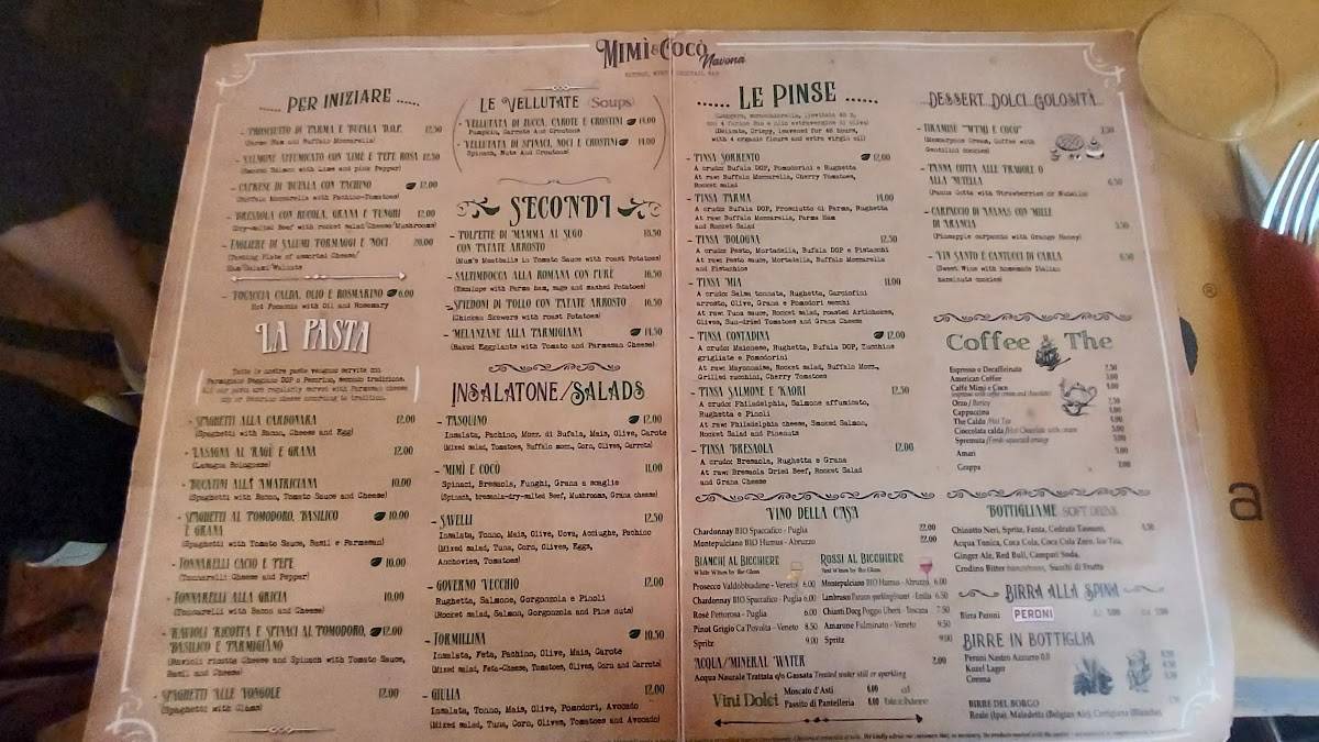 Menu at Mimì e Cocò pub & bar, Rome, Via del Governo Vecchio
