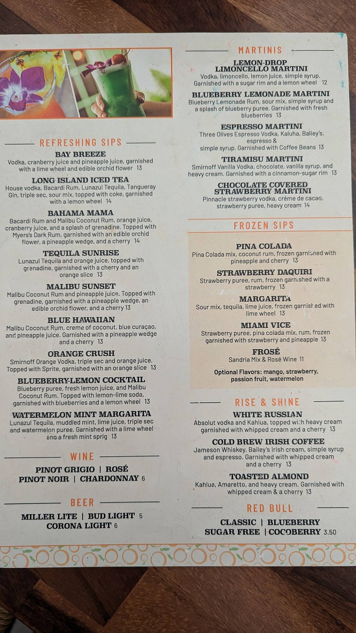 Menu at Mimosas pub & bar, Myrtle Beach