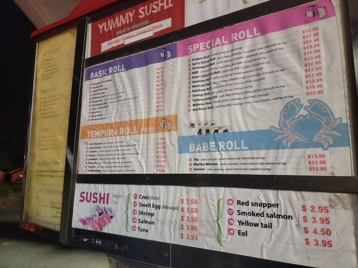Menu at Yummy Sushi restaurant, Minden