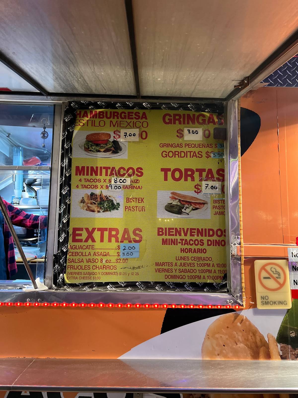 Menu at Mini tacos dino restaurant, San Antonio, Roosevelt Ave