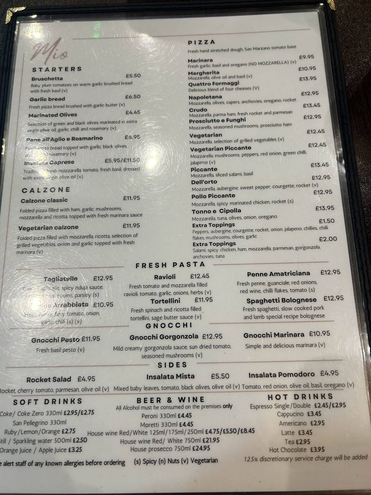 Menu at Mio Restaurant & Bar, London