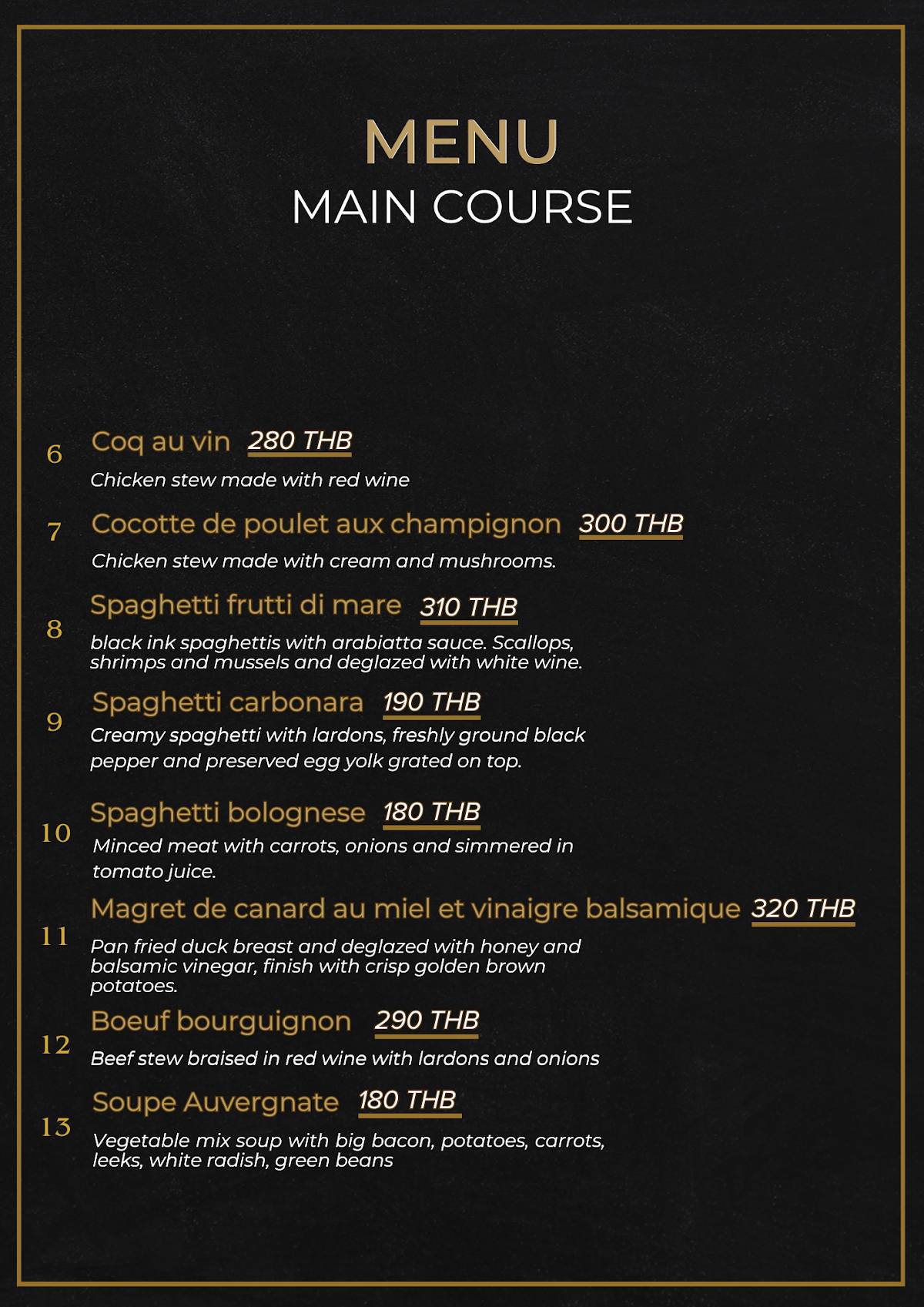 Menu at Miss Su Restaurant & Bar, Pattaya City