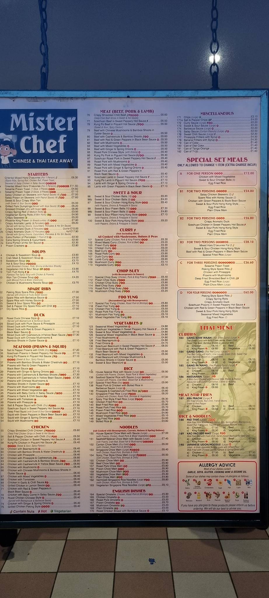 Menu at Mister Chef fast food, Royal Tunbridge Wells