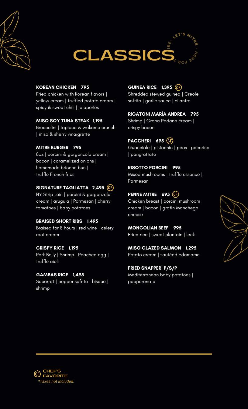 Carta del restaurante Mitre, Santo Domingo, C. José Amado Soler