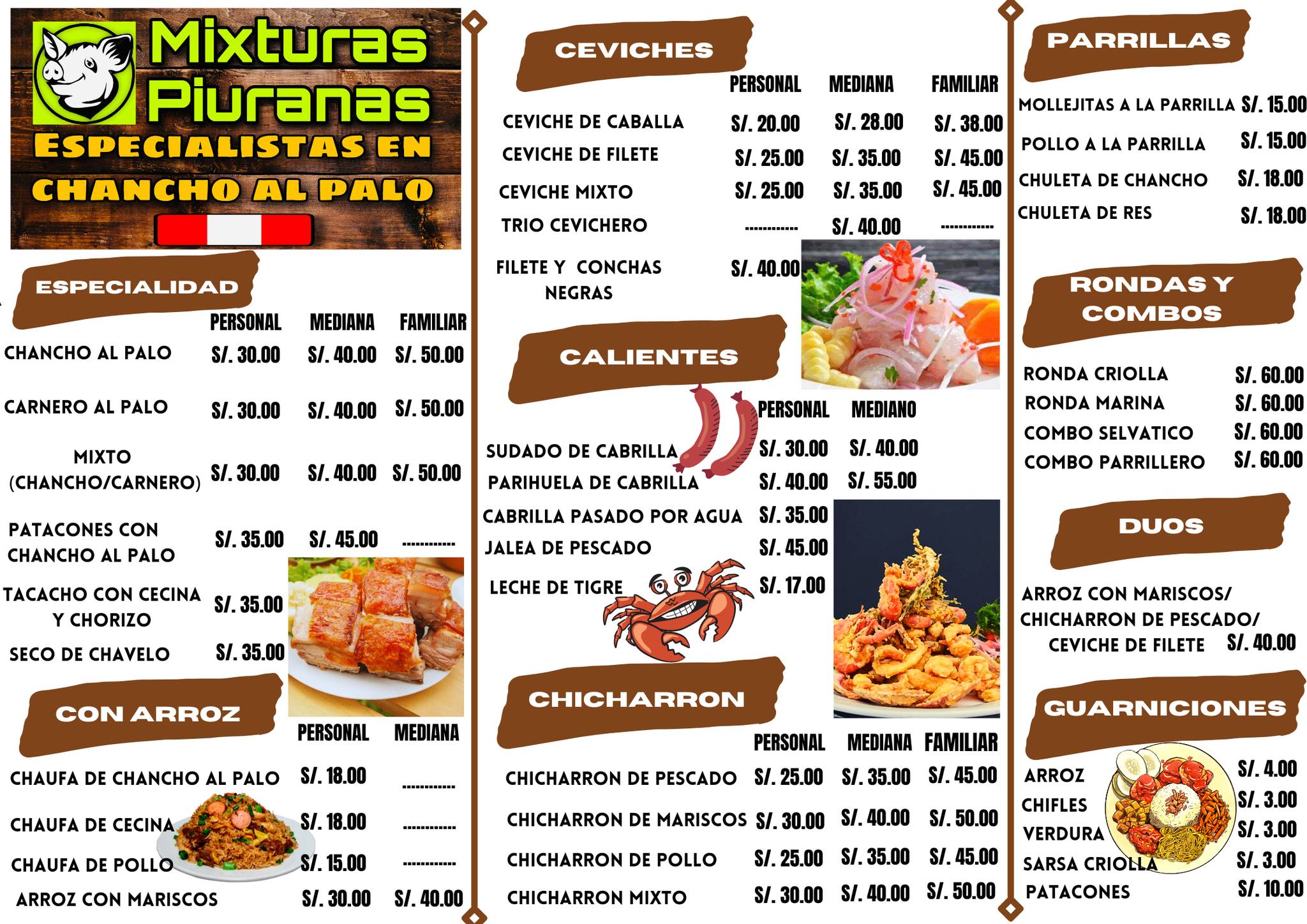Carta del restaurante Mixturas Piuranas, Sullana, Av.jose del lama 1210 Urba Santa Rosa/ frente ...