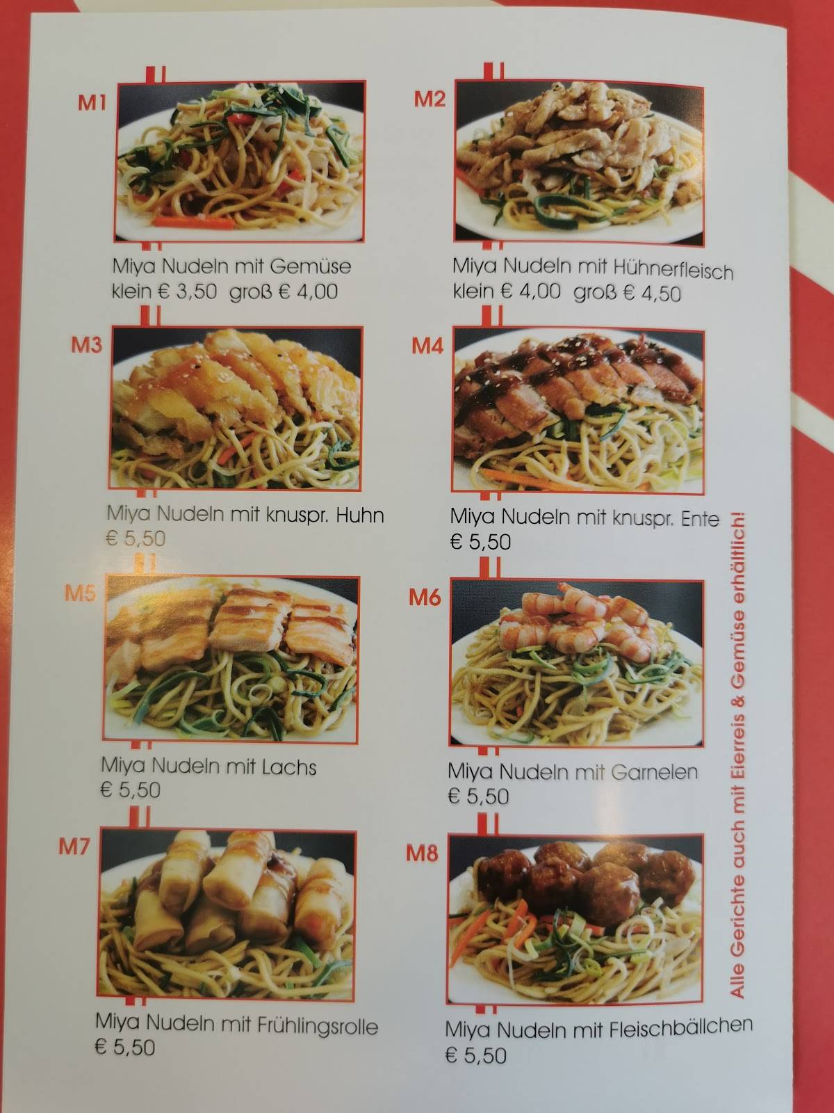Speisekarte von Miya Asia Noodles restaurant, Neunkirchen