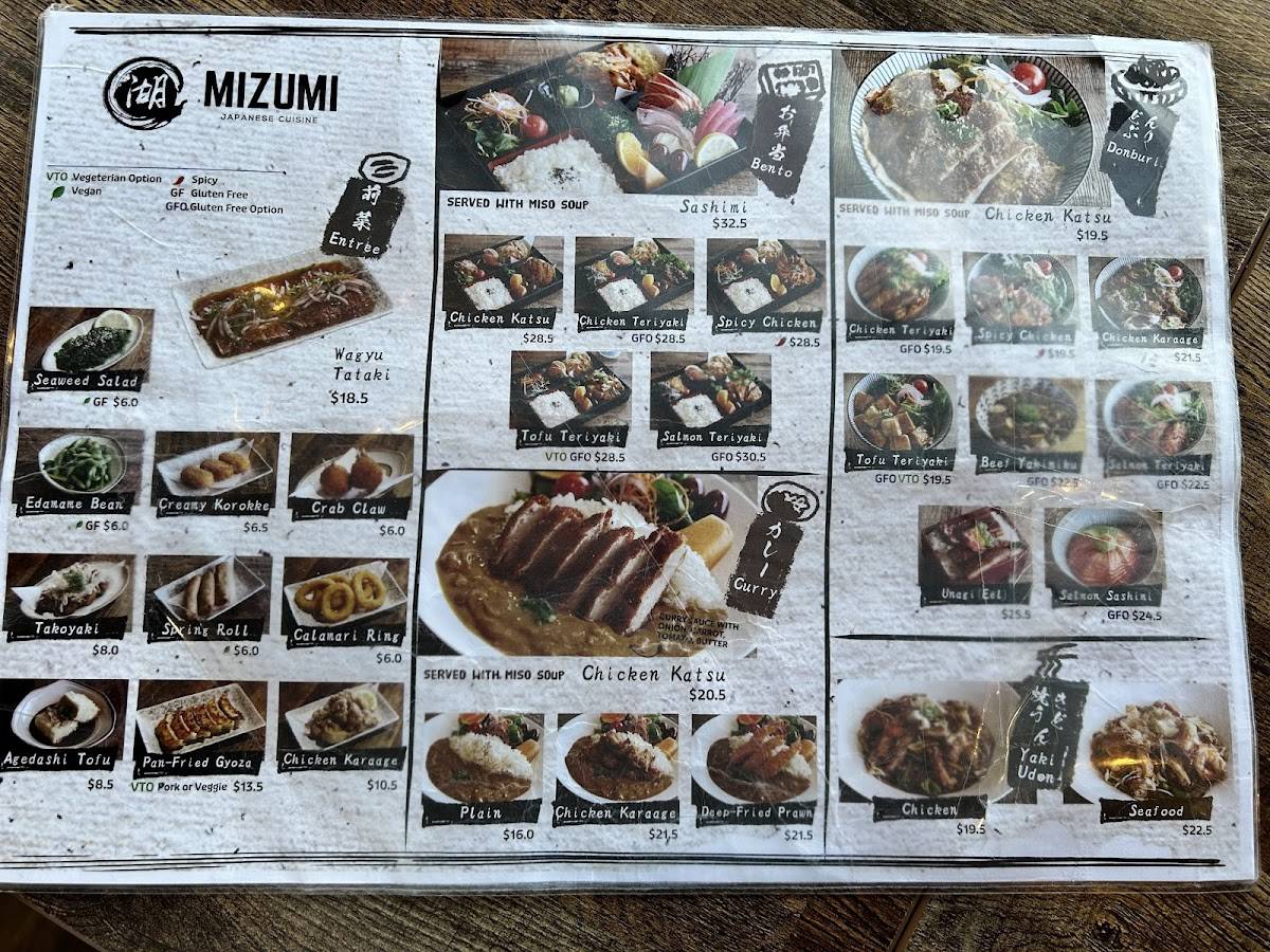 Menu at Mizumi Newlambton restaurant, New Lambton