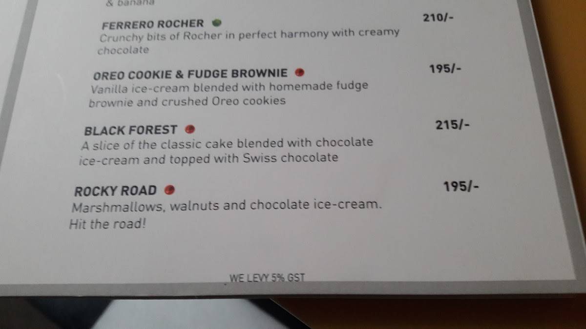 Menu at Mocha, Kanpur