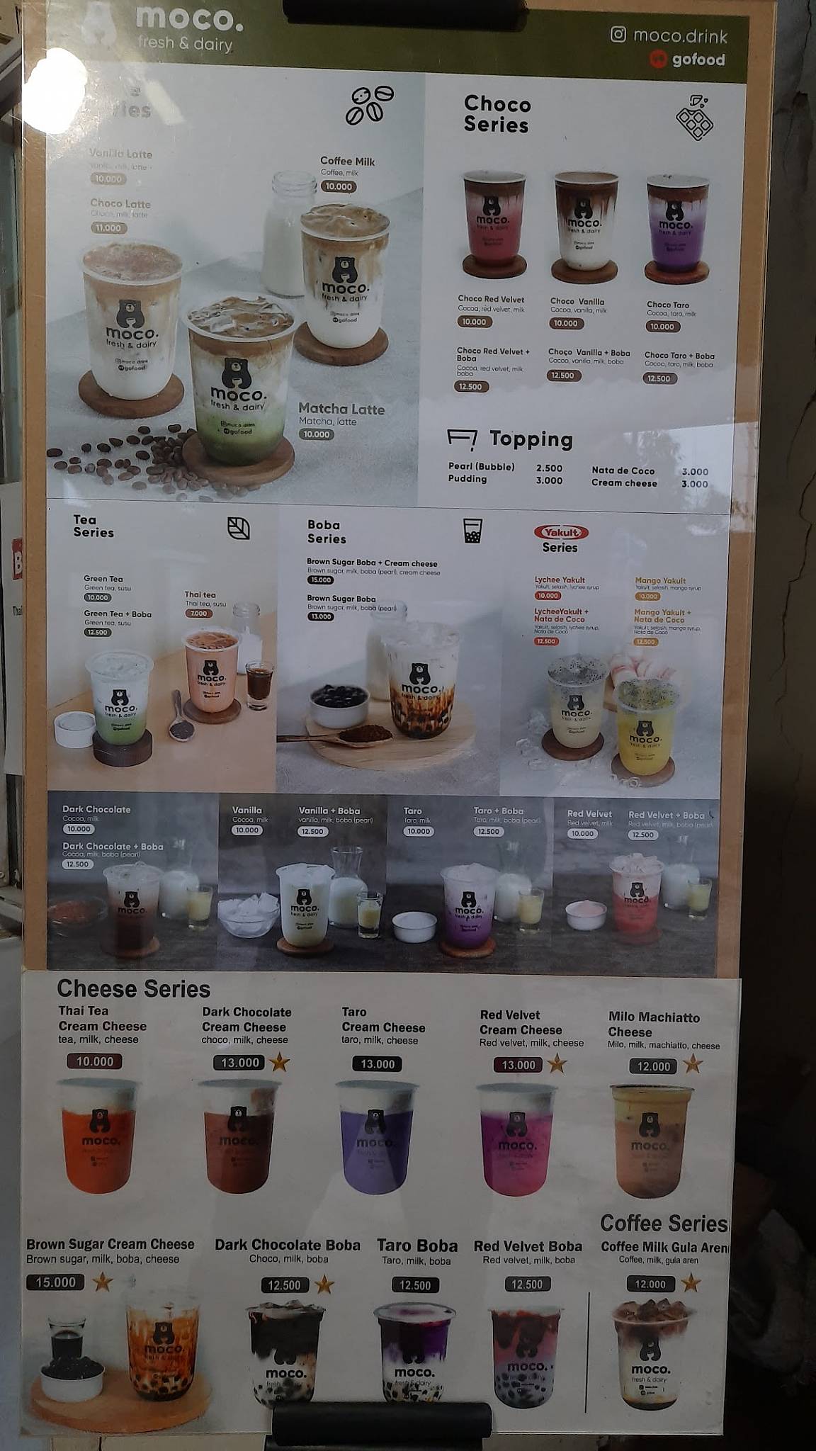Carta del café Moco milk boba thai tea coffee - cheeseyu, Bandung