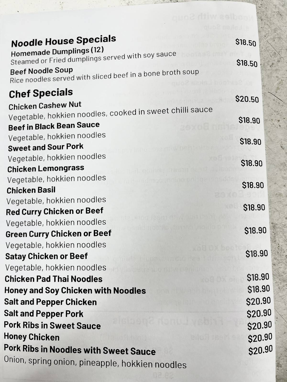 Menu at Noodle House restaurant, Ridgehaven