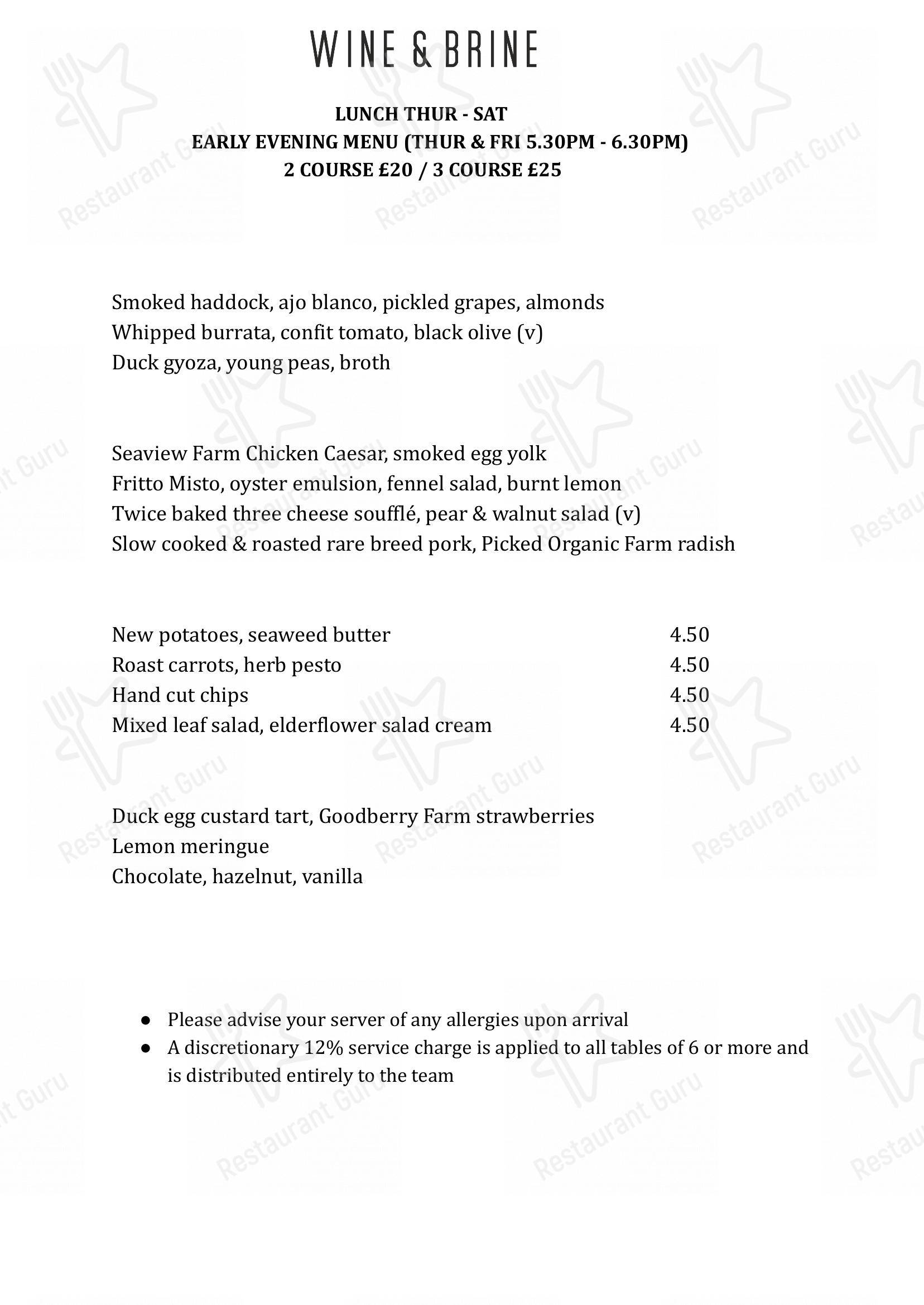 Menu at Wine and Brine restaurant, Moira