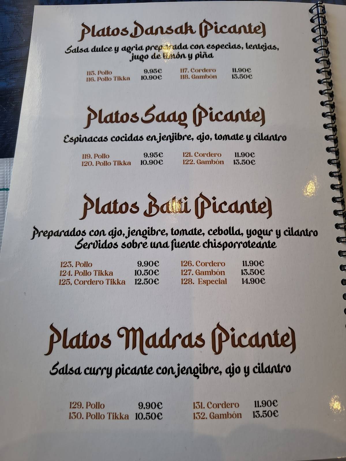 Menu at (Mojácar) Balti Tower II Indian Restaurant, Mojácar