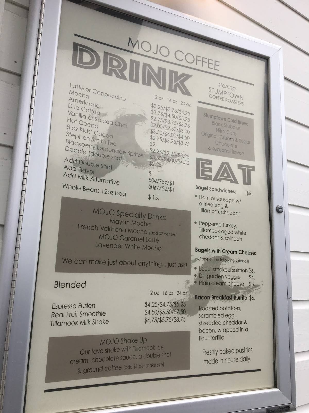 Menu at Mojo Coffee cafe, Lincoln City, NW U.S. 101