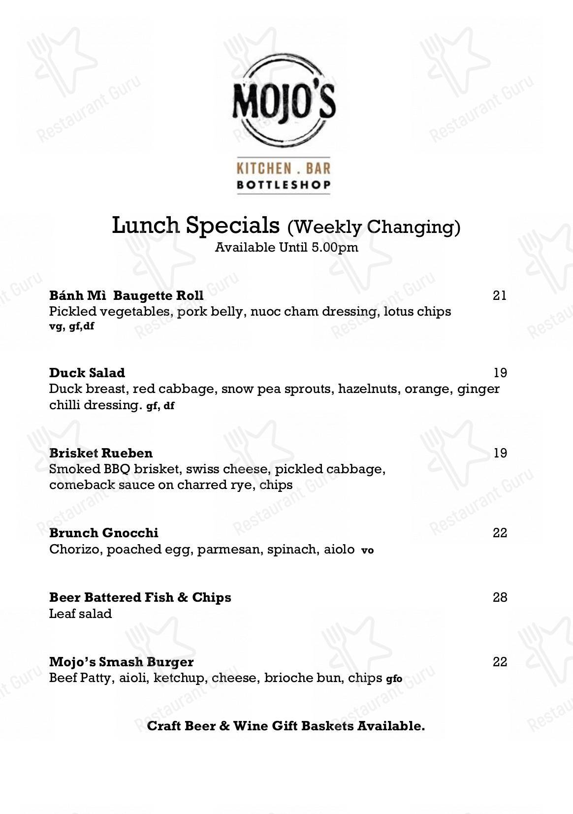 Menu at Mojo's Kitchen, Bar & Bottleshop, Bunbury