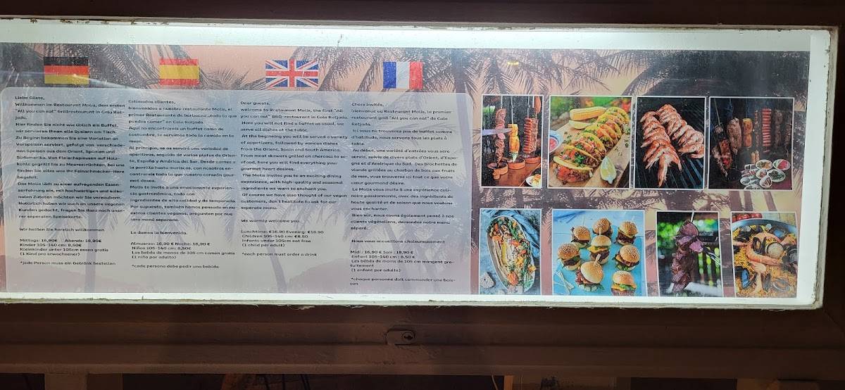 Menu at Molis restaurant, Cala Ratjada